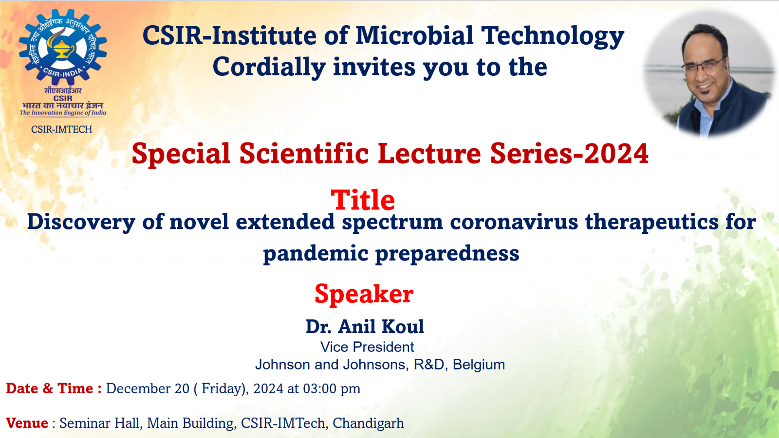 Special Scientific Lecture by Dr. Anil Koul on 20th Dec. 2024 at 03.00 PM